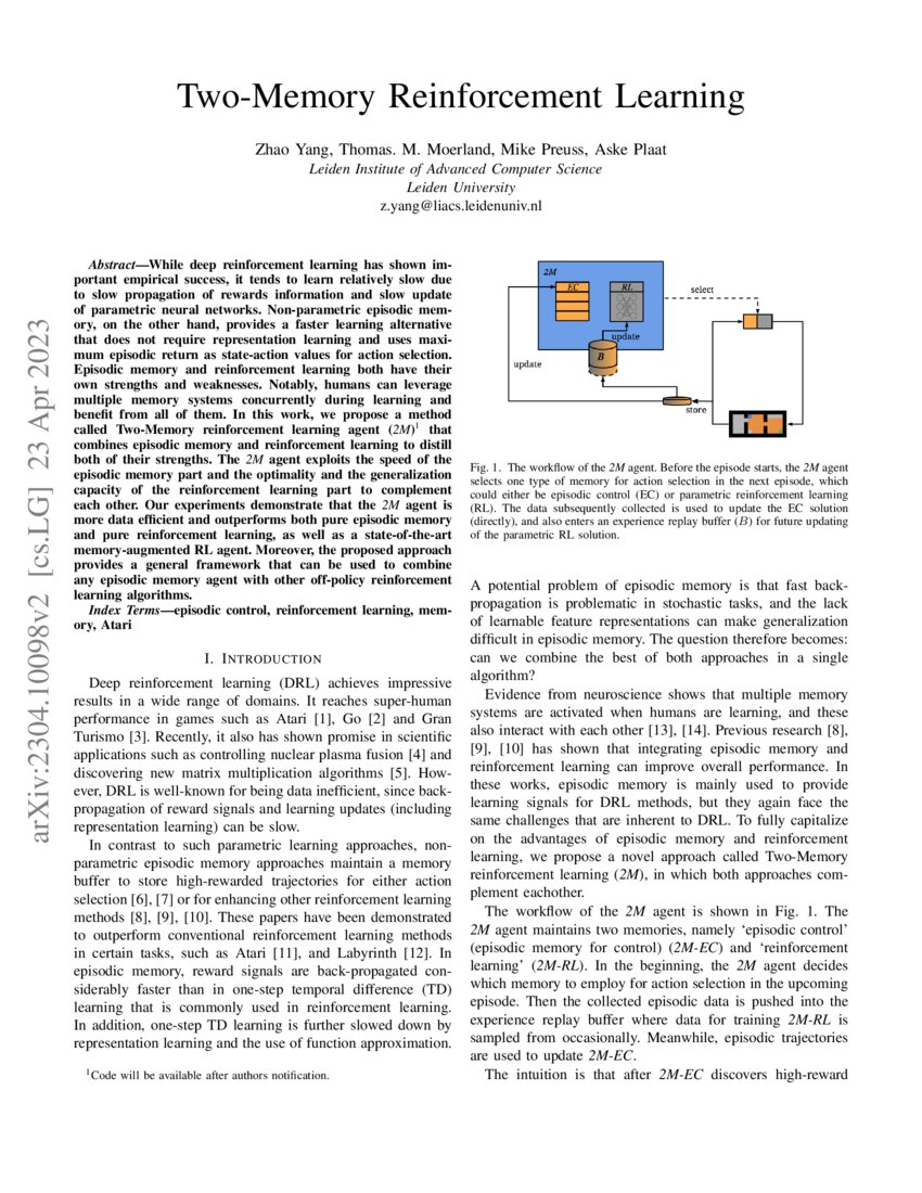 Two-Memory Reinforcement Learning | DeepAI