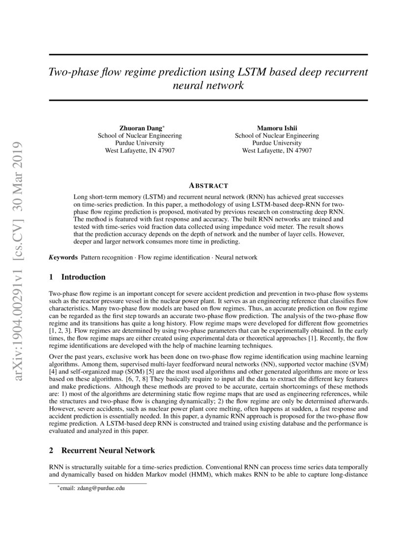 Two-phase flow regime prediction using LSTM based deep recurrent neural ... Two-phase flow regime prediction using LSTM based deep recurrent neural ...