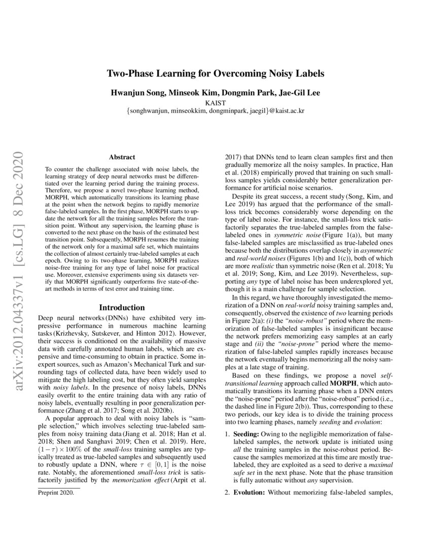 Two-Phase Learning for Overcoming Noisy Labels | DeepAI