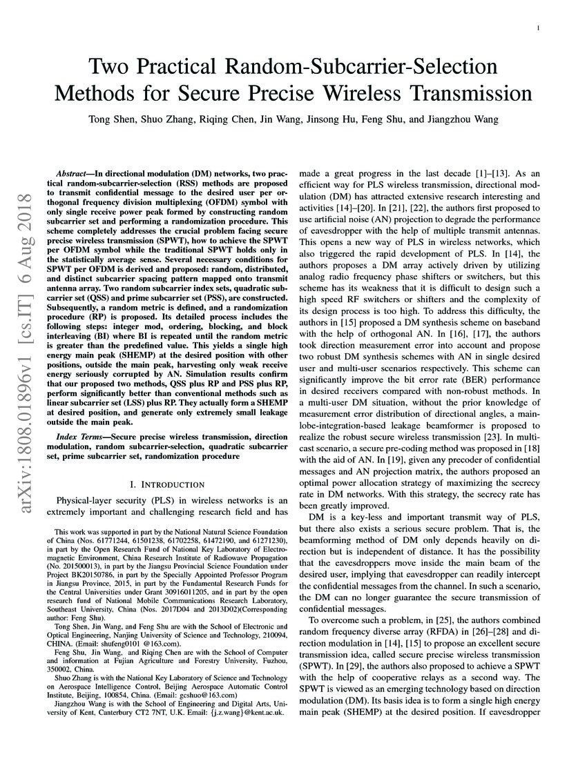 Two Practical Random Subcarrier Selection Methods For Secure Precise