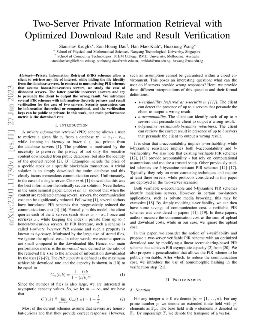 Two-Server Private Information Retrieval with Optimized Download Rate ...