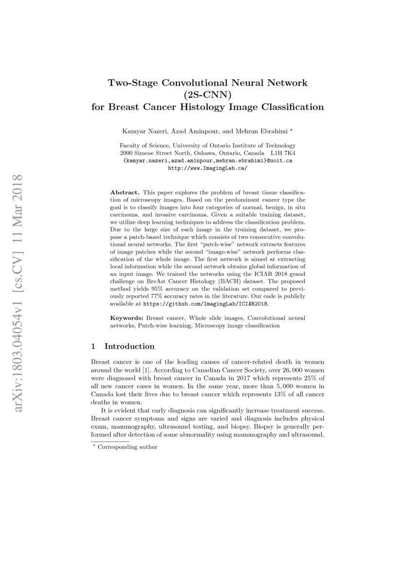 Two Stage Convolutional Neural Network For Breast Cancer Histology