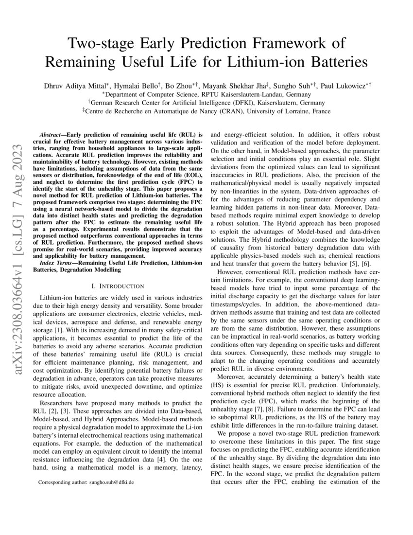 Two Stage Early Prediction Framework Of Remaining Useful Life For