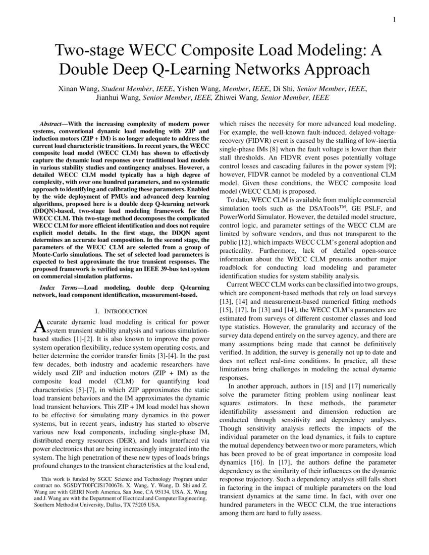 Two Stage Wecc Composite Load Modeling A Double Deep Q Learning