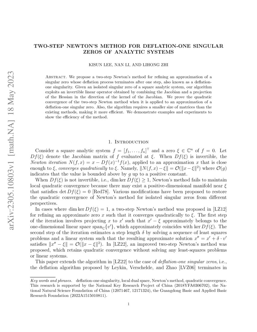 Two Step Newtons Method For Deflation One Singular Zeros Of Analytic