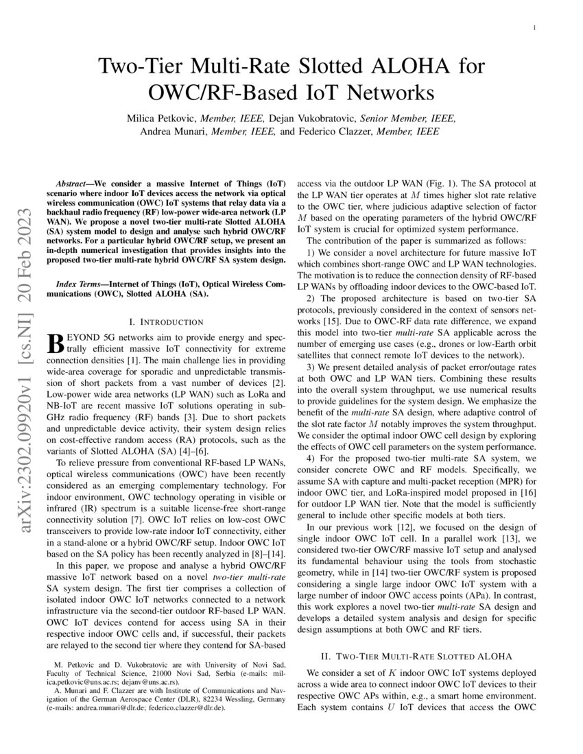 Two-Tier Multi-Rate Slotted ALOHA for OWC/RF-Based IoT Networks | DeepAI