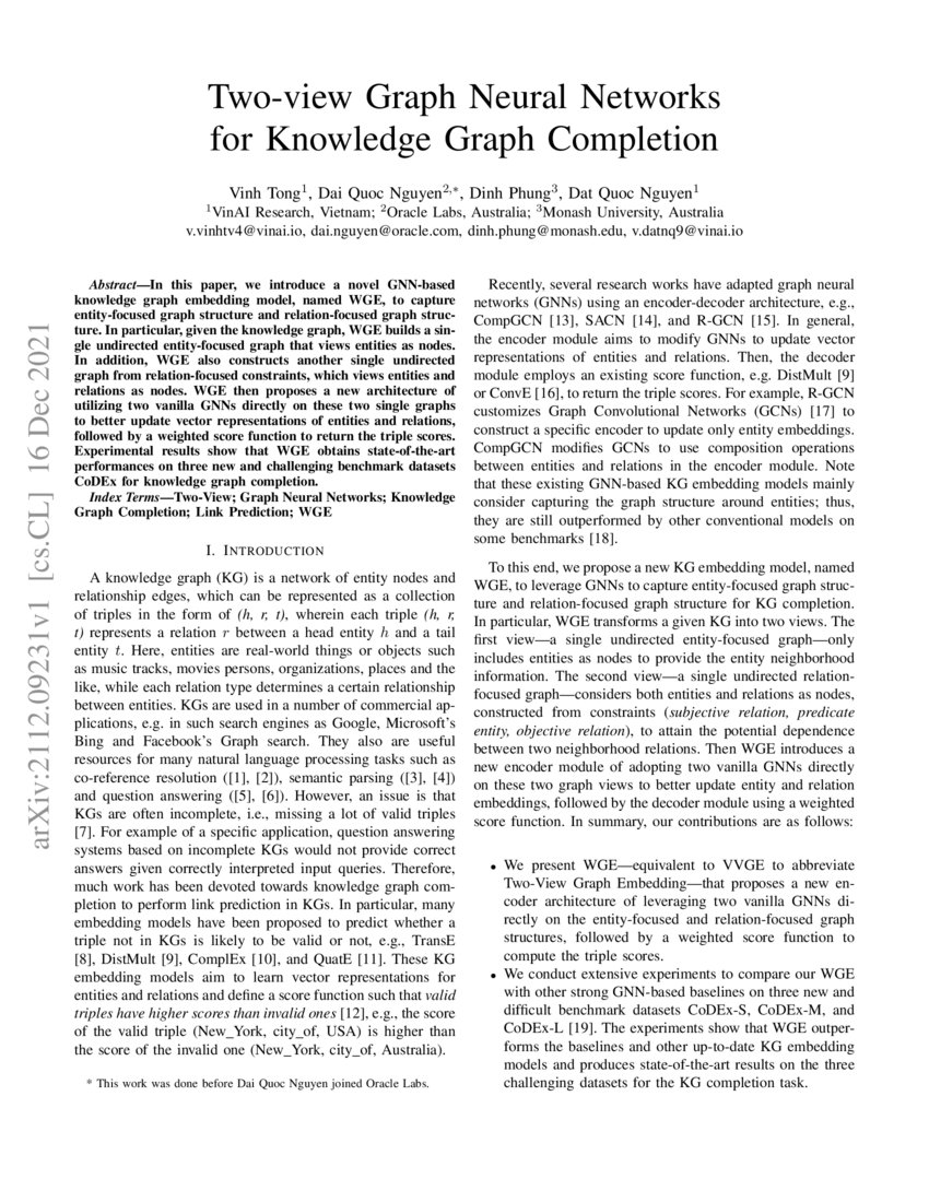 Two-view Graph Neural Networks for Knowledge Graph Completion | DeepAI