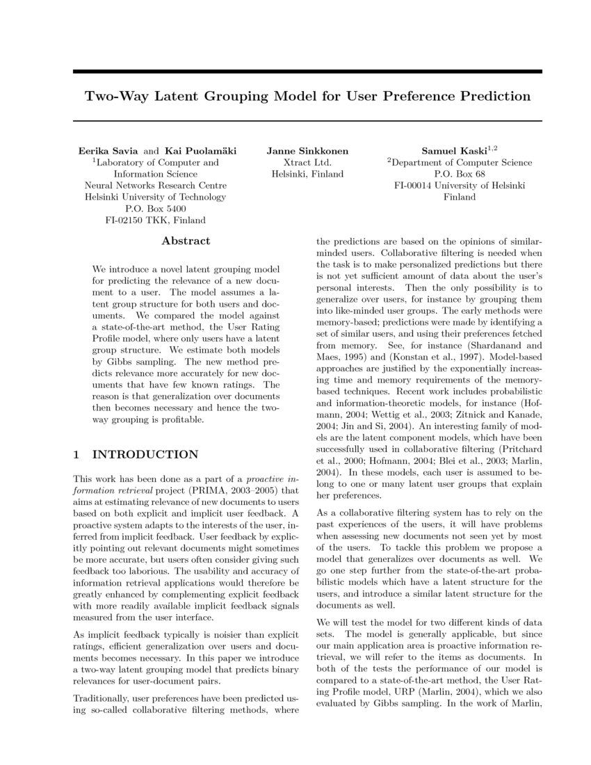 Two-Way Latent Grouping Model for User Preference Prediction | DeepAI