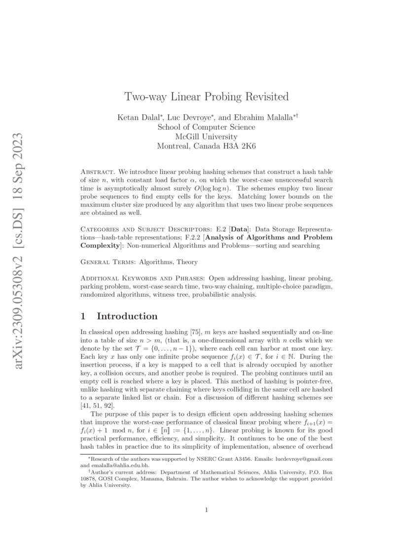 Two-way Linear Probing Revisited | DeepAI Two-way Linear Probing Revisited | DeepAI
