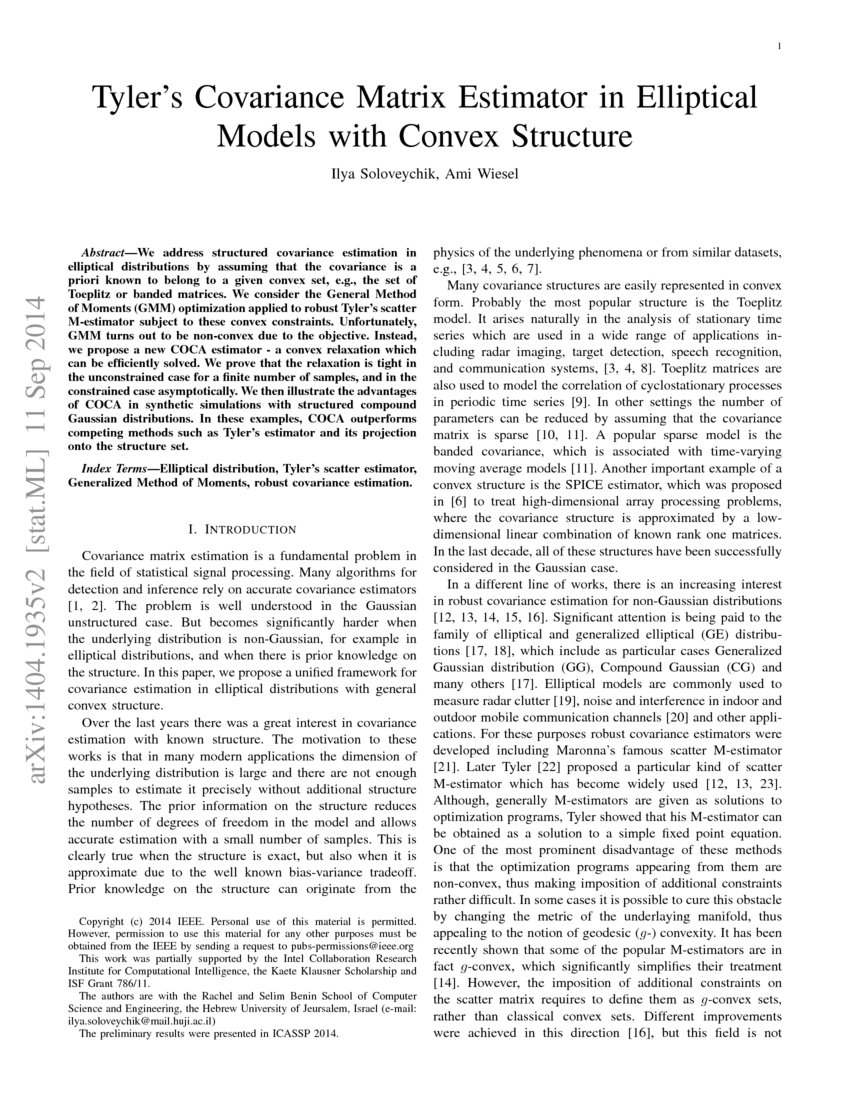 Tylers Covariance Matrix Estimator In Elliptical Models With Convex Structure Deepai