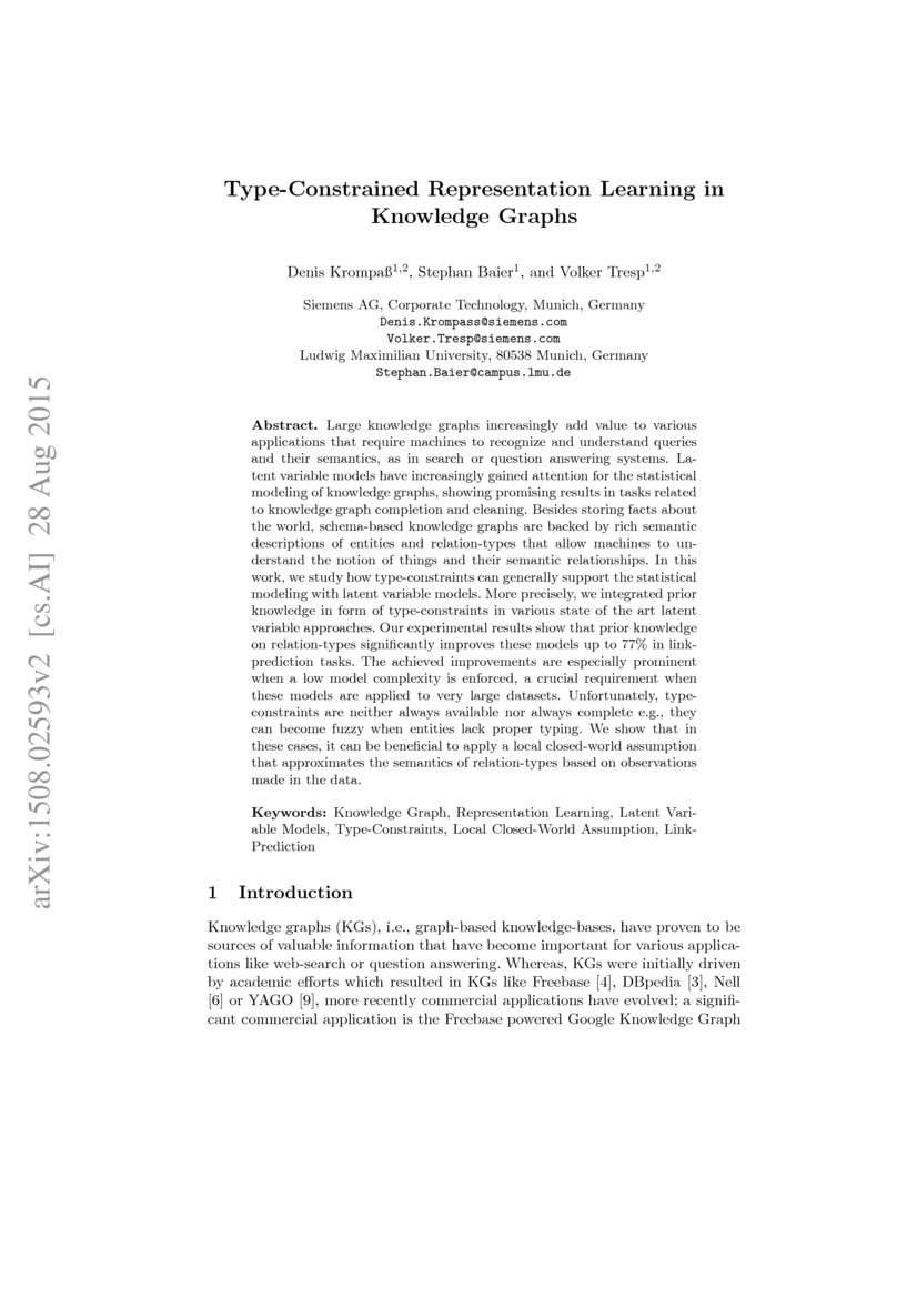 Type-Constrained Representation Learning in Knowledge Graphs | DeepAI