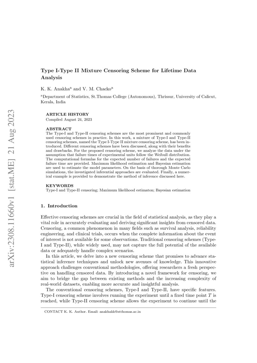 Type I Type Ii Mixture Censoring Scheme For Lifetime Data Analysis Deepai