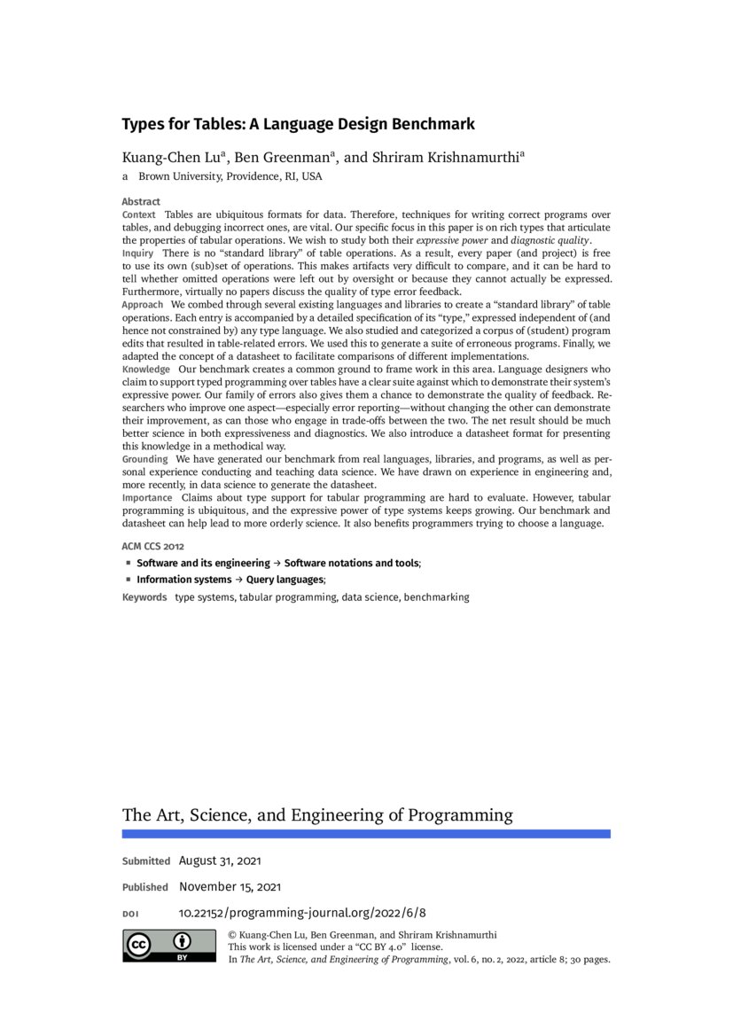 Types for Tables: A Language Design Benchmark | DeepAI