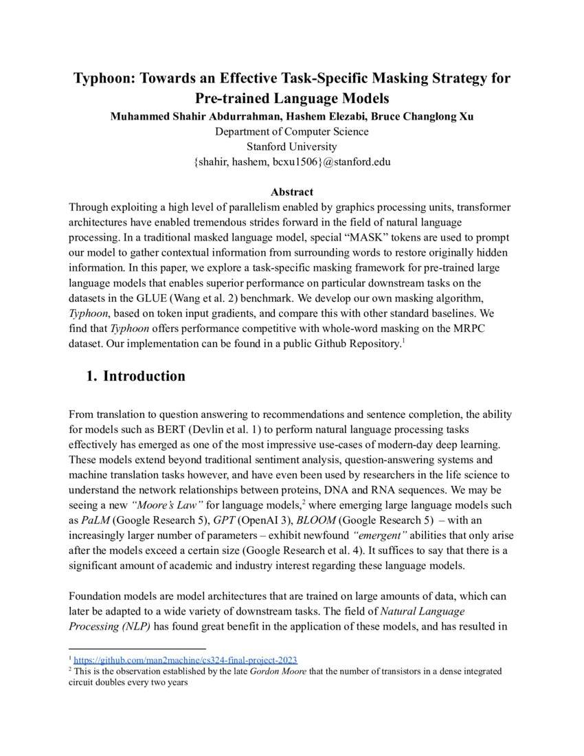 Typhoon: Towards an Effective Task-Specific Masking Strategy for Pre-trained Language Models ...