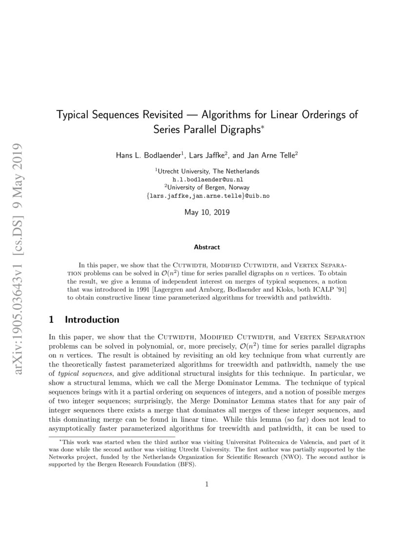 Typical Sequences Revisited Algorithms For Linear Orderings Of Series Parallel Digraphs Deepai