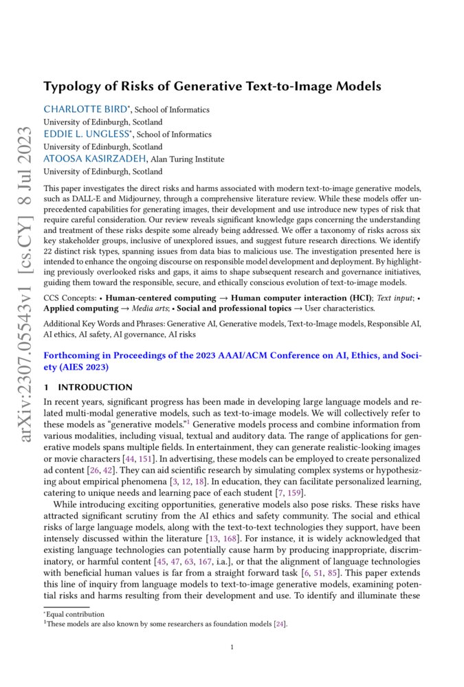 Typology of Risks of Generative Text-to-Image Models | DeepAI