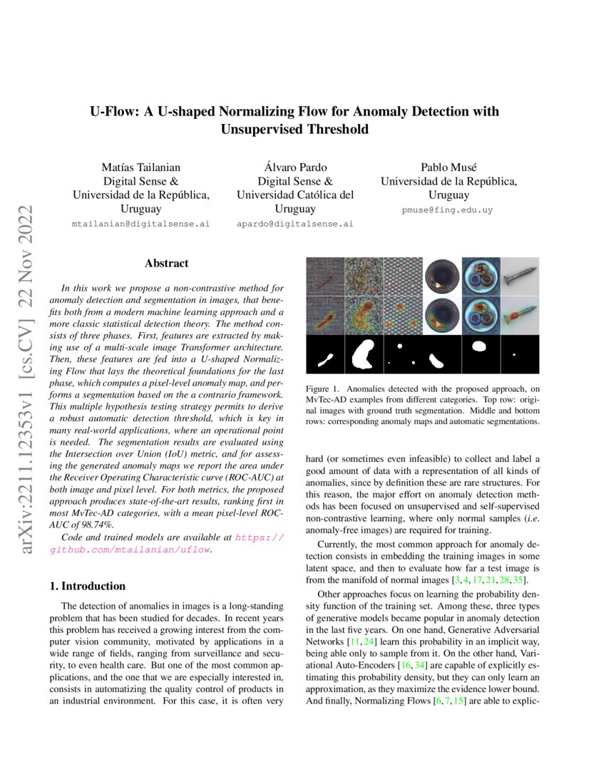 U Flow A U Shaped Normalizing Flow For Anomaly Detection With Unsupervised Threshold Deepai 8991