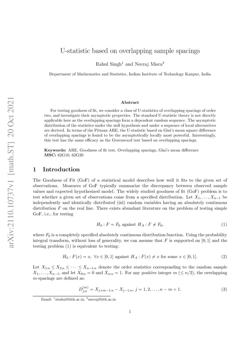 U-statistic based on overlapping sample spacings | DeepAI