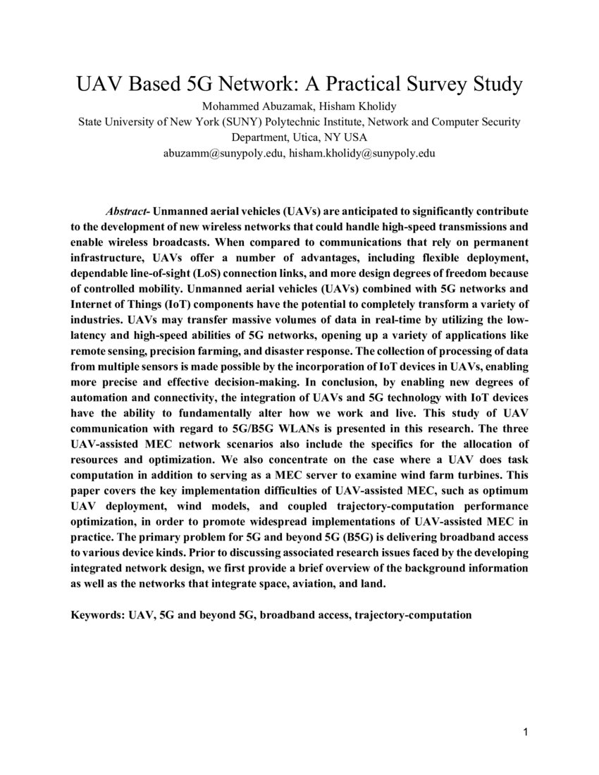 UAV Based 5G Network: A Practical Survey Study | DeepAI