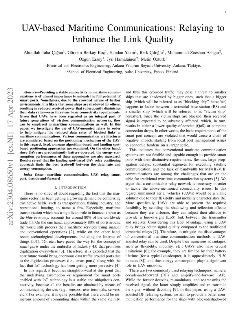 UAV-based Maritime Communications: Relaying to Enhance the Link Quality ...