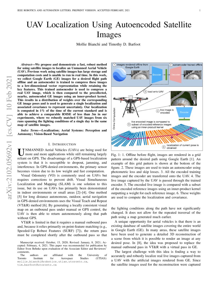 UAV Localization Using Autoencoded Satellite Images | DeepAI