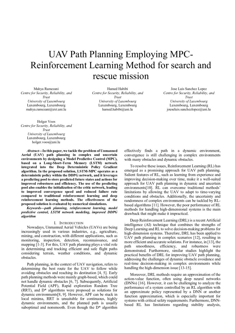 Uav Path Planning Employing Mpc Reinforcement Learning Method For Search And Rescue Mission