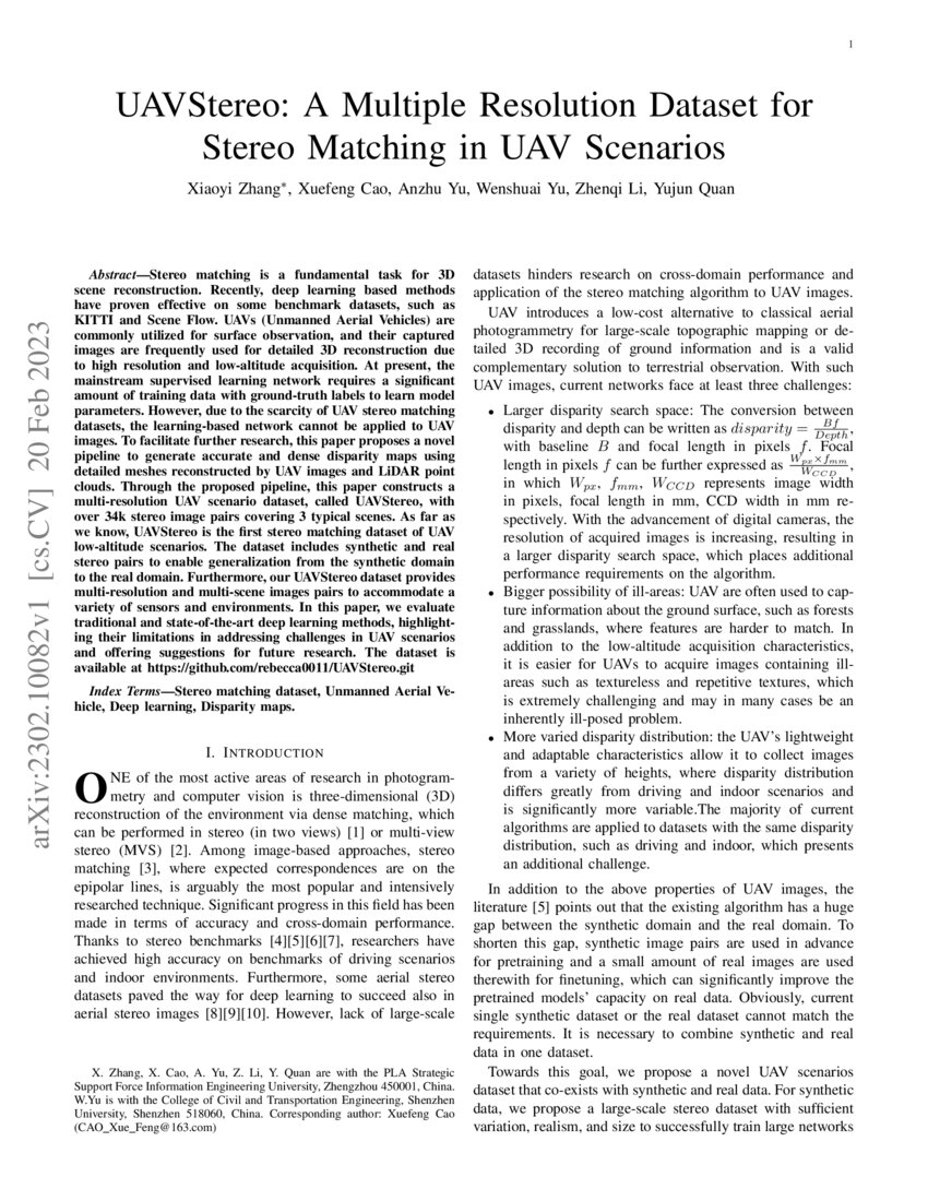 UAVStereo: A Multiple Resolution Dataset for Stereo Matching in UAV Scenarios | DeepAI