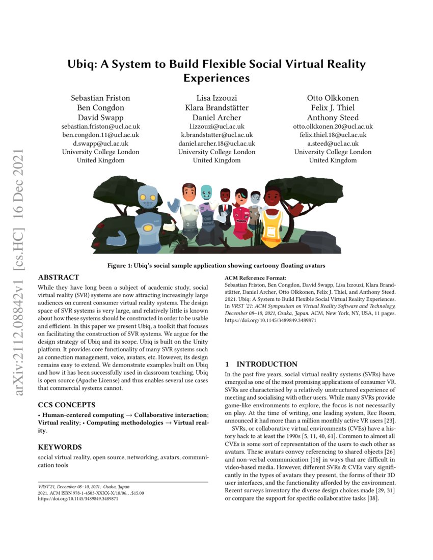 Ubiq: A System to Build Flexible Social Virtual Reality Experiences ...