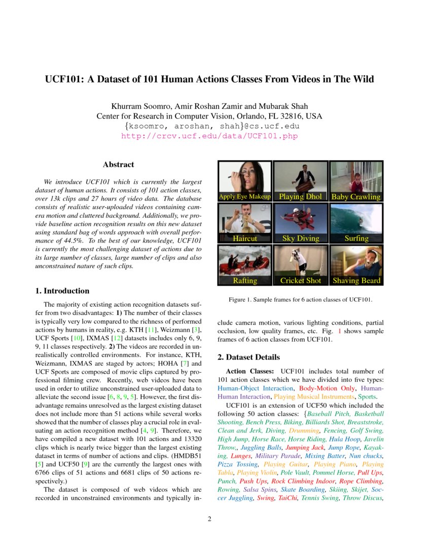 UCF101: A Dataset of 101 Human Actions Classes From Videos in The Wild ...