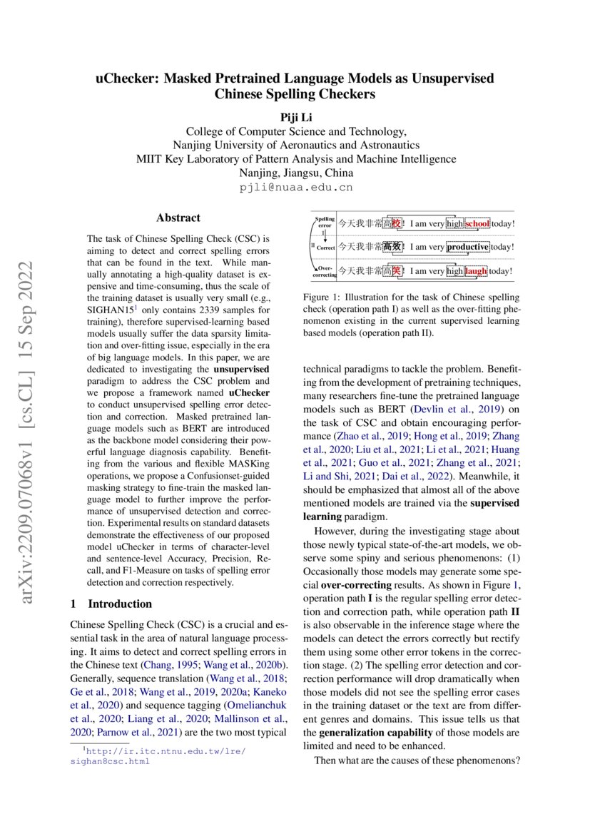 Uchecker Masked Pretrained Language Models As Unsupervised Chinese Spelling Checkers Deepai
