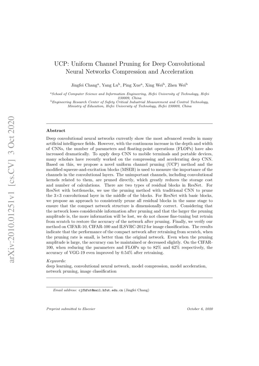 UCP: Uniform Channel Pruning for Deep Convolutional Neural Networks Compression and Acceleration ...