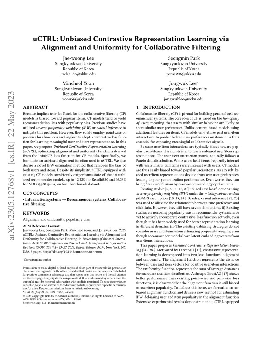 uCTRL: Unbiased Contrastive Representation Learning via Alignment and Uniformity for ...
