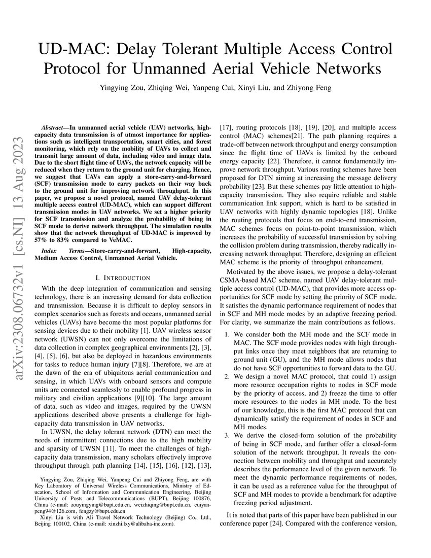 UD-MAC: Delay Tolerant Multiple Access Control Protocol for Unmanned Aerial Vehicle Networks ...