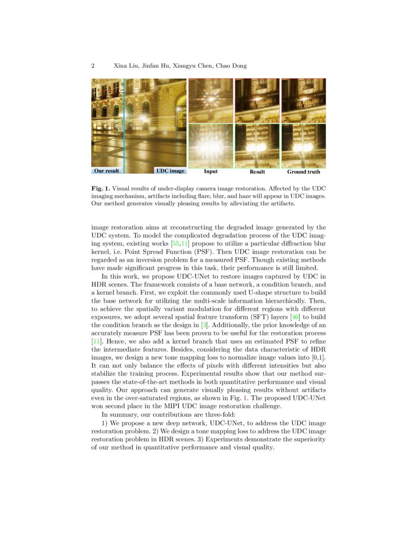 UDC-UNet: Under-Display Camera Image Restoration via U-Shape Dynamic Network | DeepAI