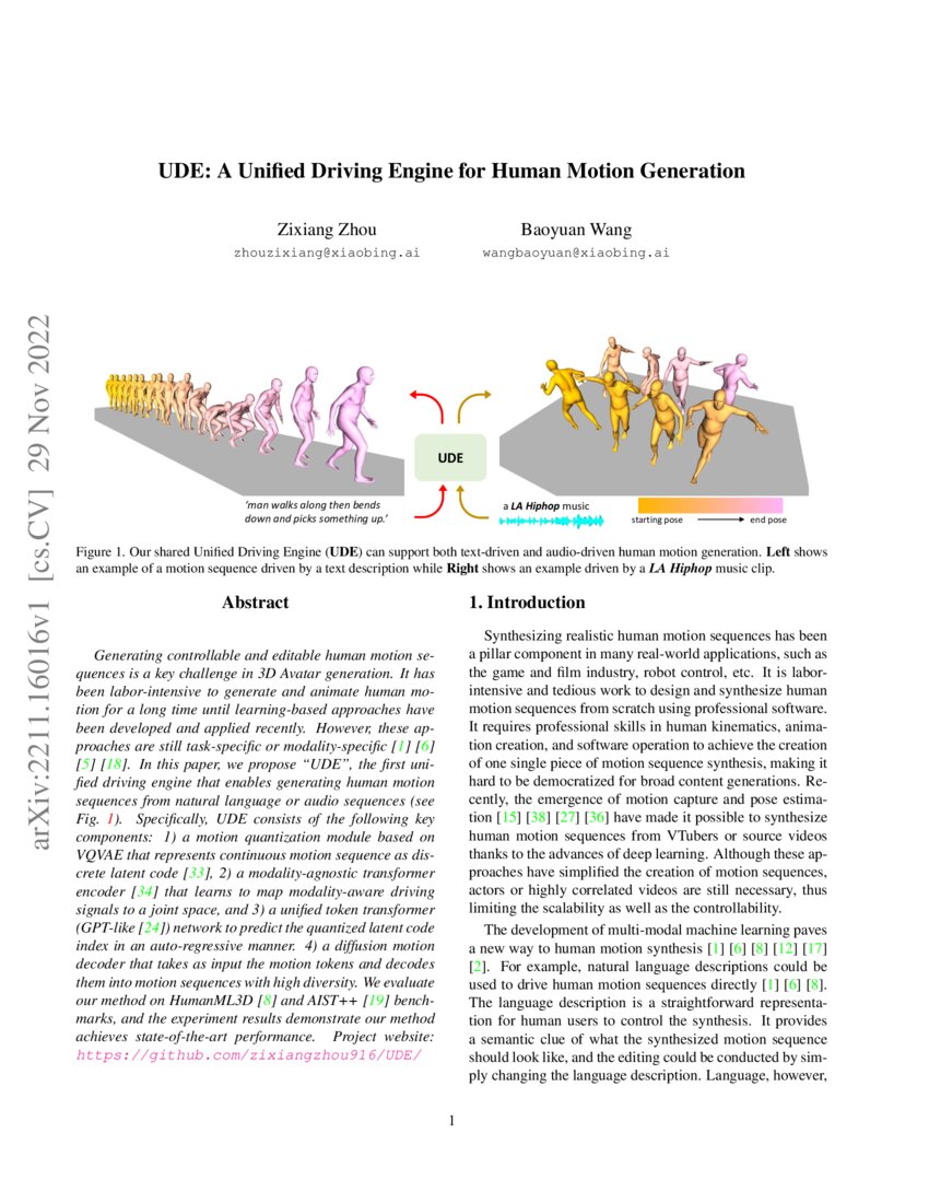 UDE: A Unified Driving Engine for Human Motion Generation | DeepAI