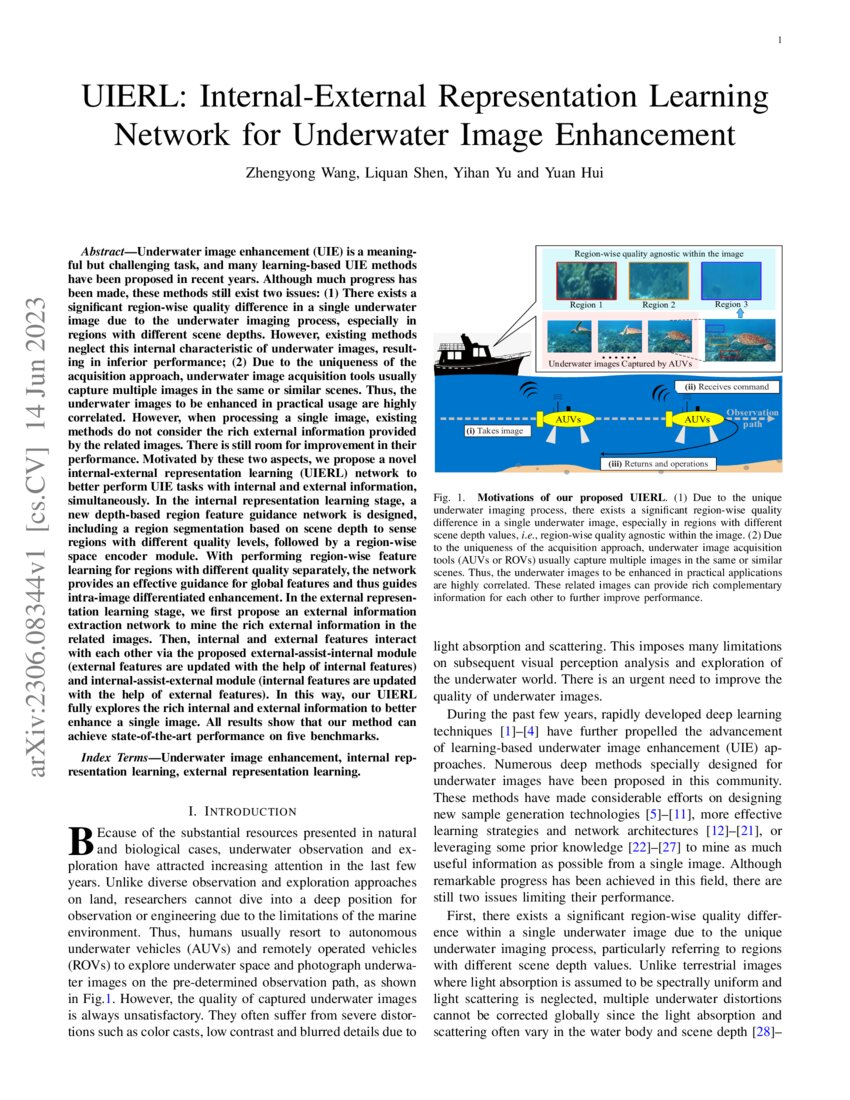 Uierl Internal External Representation Learning Network For Underwater