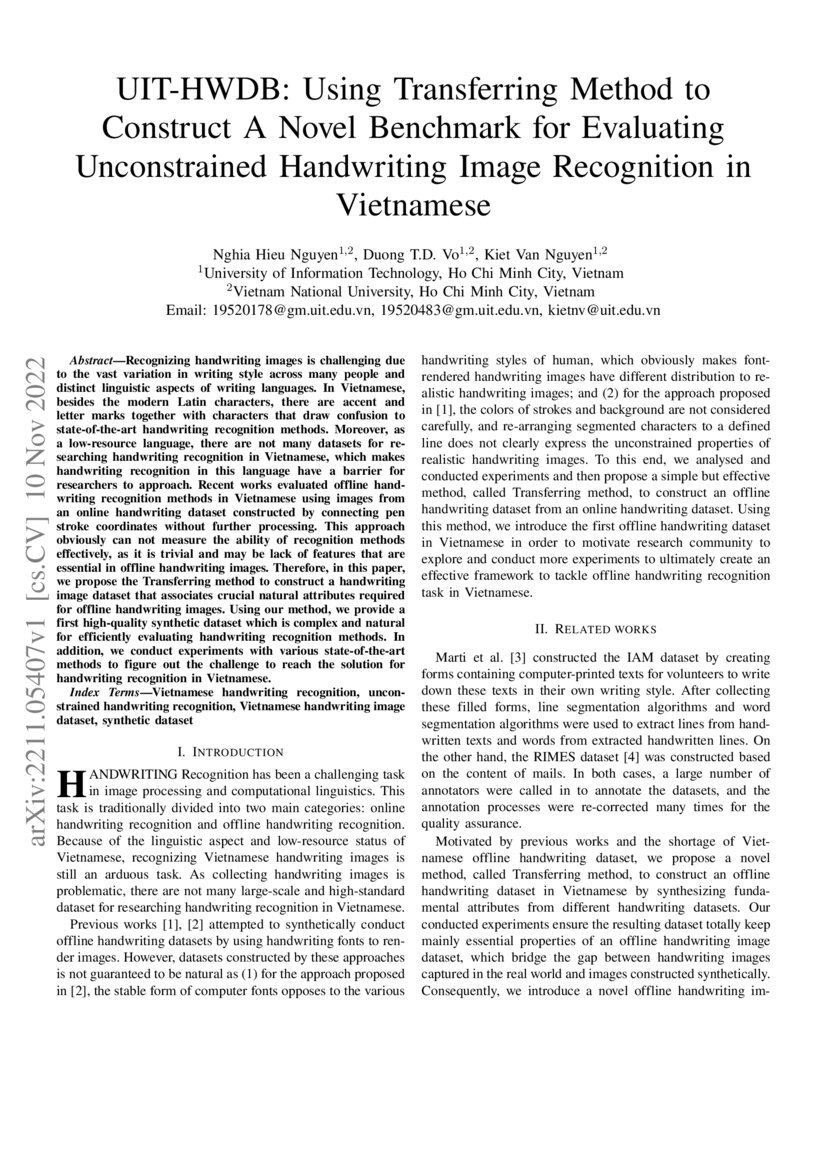 Uit Hwdb Using Transferring Method To Construct A Novel Benchmark For Evaluating Unconstrained