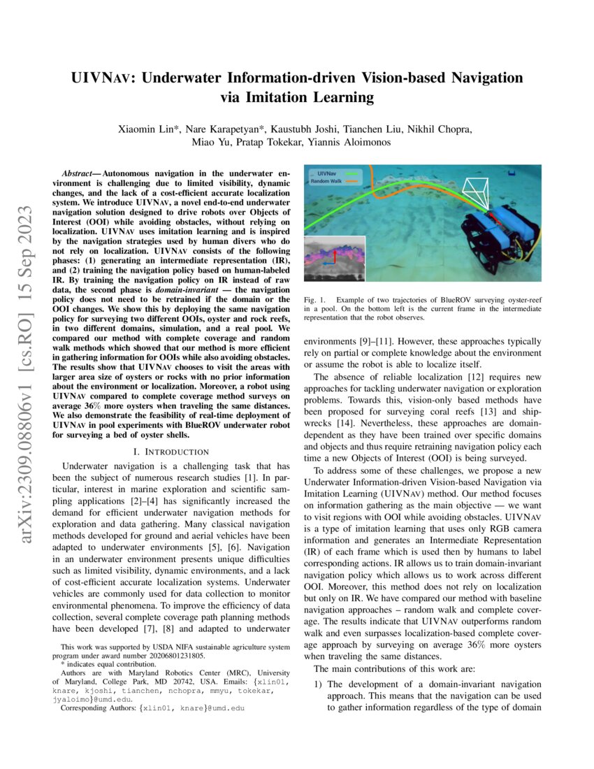 UIVNAV: Underwater Information-driven Vision-based Navigation via Imitation Learning | DeepAI