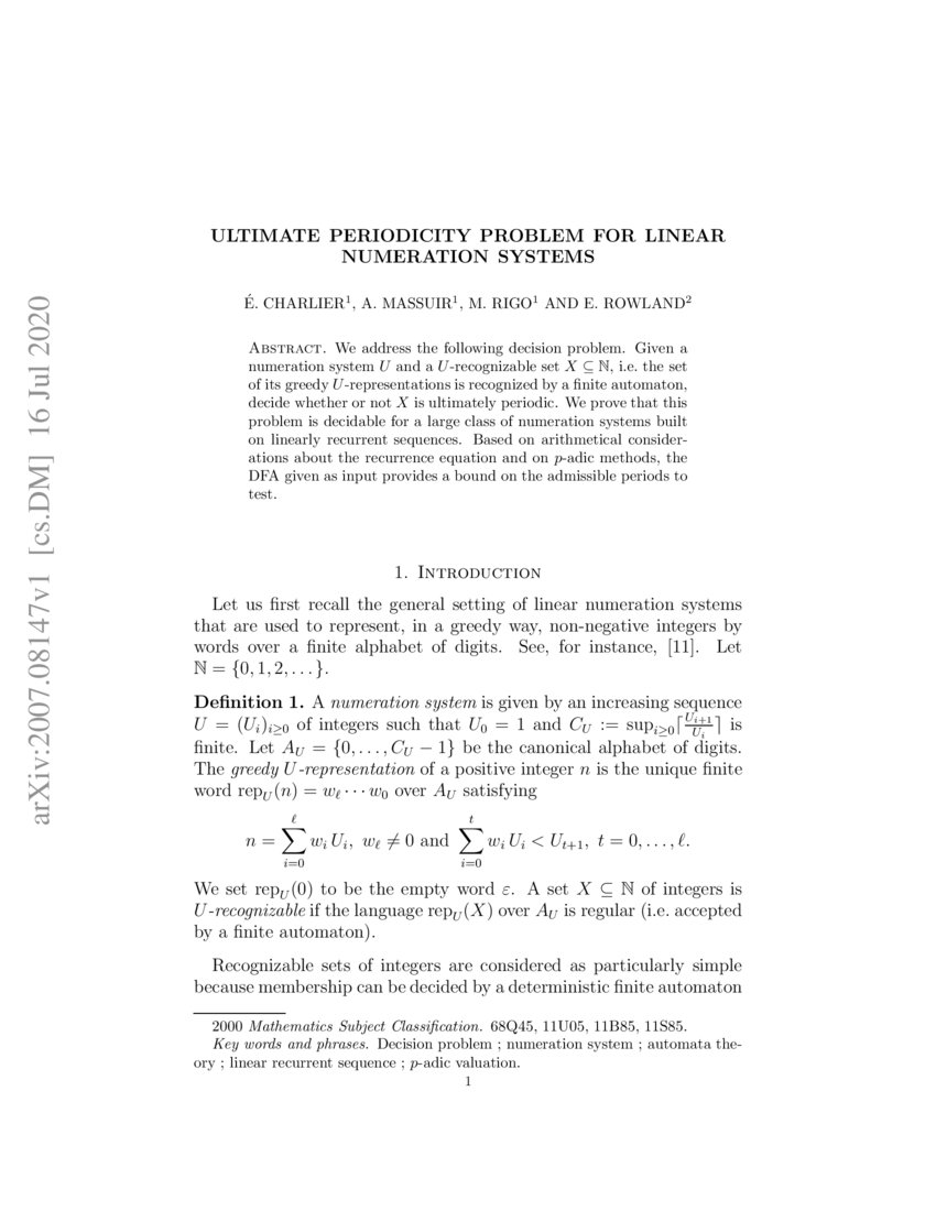 Ultimate periodicity problem for linear numeration systems | DeepAI