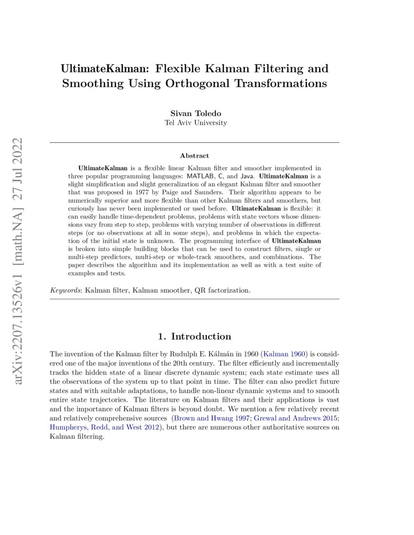 Ultimatekalman Flexible Kalman Filtering And Smoothing Using