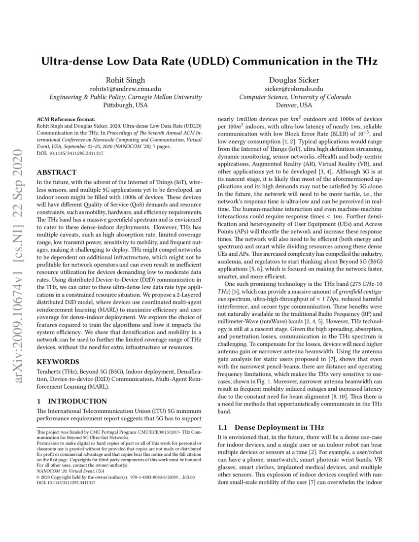 Ultra-dense Low Data Rate (UDLD) Communication in the THz | DeepAI