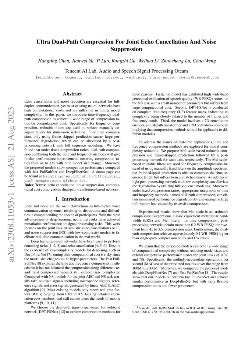 Ultra Dual-Path Compression For Joint Echo Cancellation And Noise ...