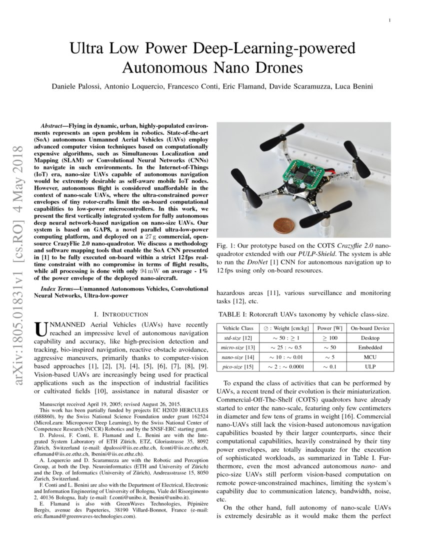 Ultra Low Power Deep-Learning-powered Autonomous Nano Drones | DeepAI