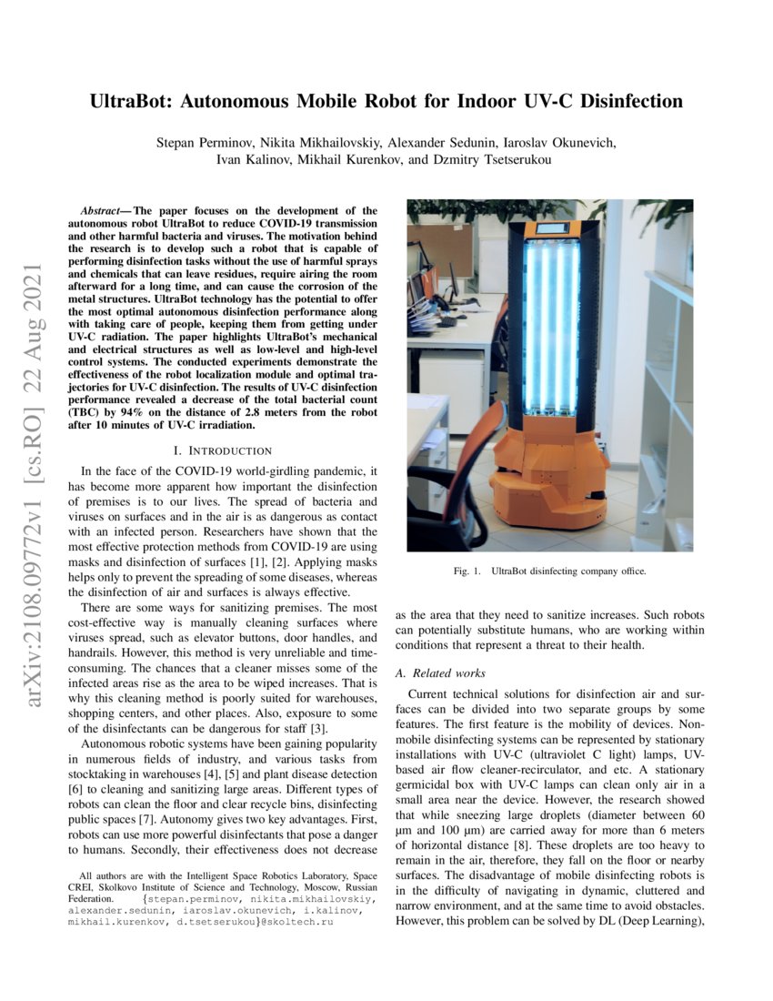 UltraBot: Autonomous Mobile Robot for Indoor UV-C Disinfection | DeepAI