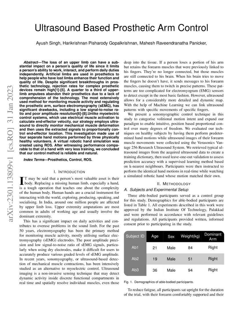 Ultrasound Based Prosthetic Arm Control | DeepAI