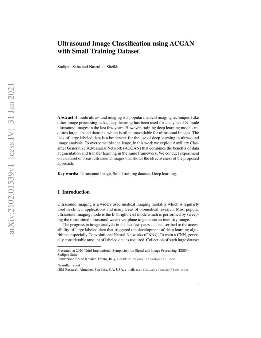 Ultrasound Image Classification using ACGAN with Small Training Dataset ...