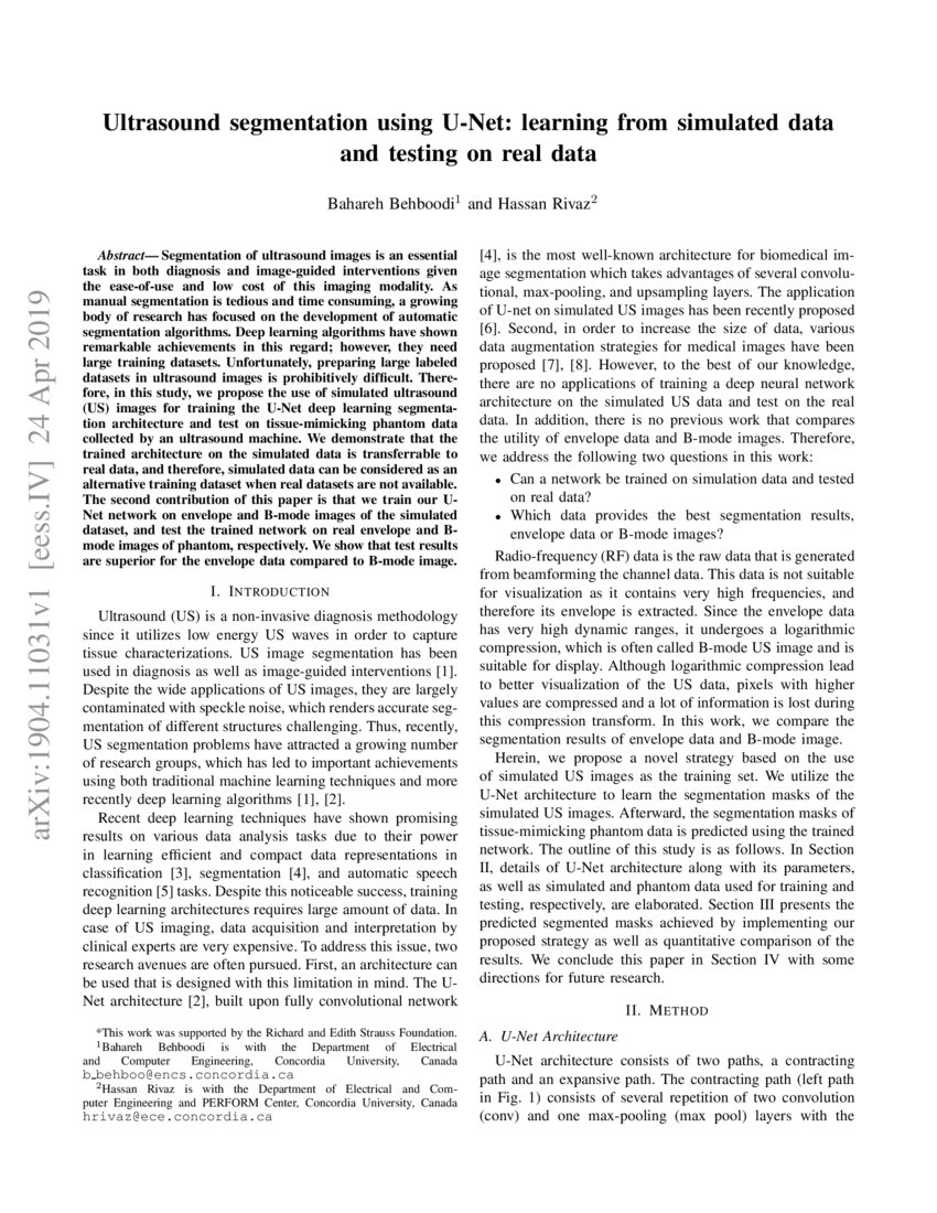 Ultrasound Segmentation Using U Net Learning From Simulated Data And