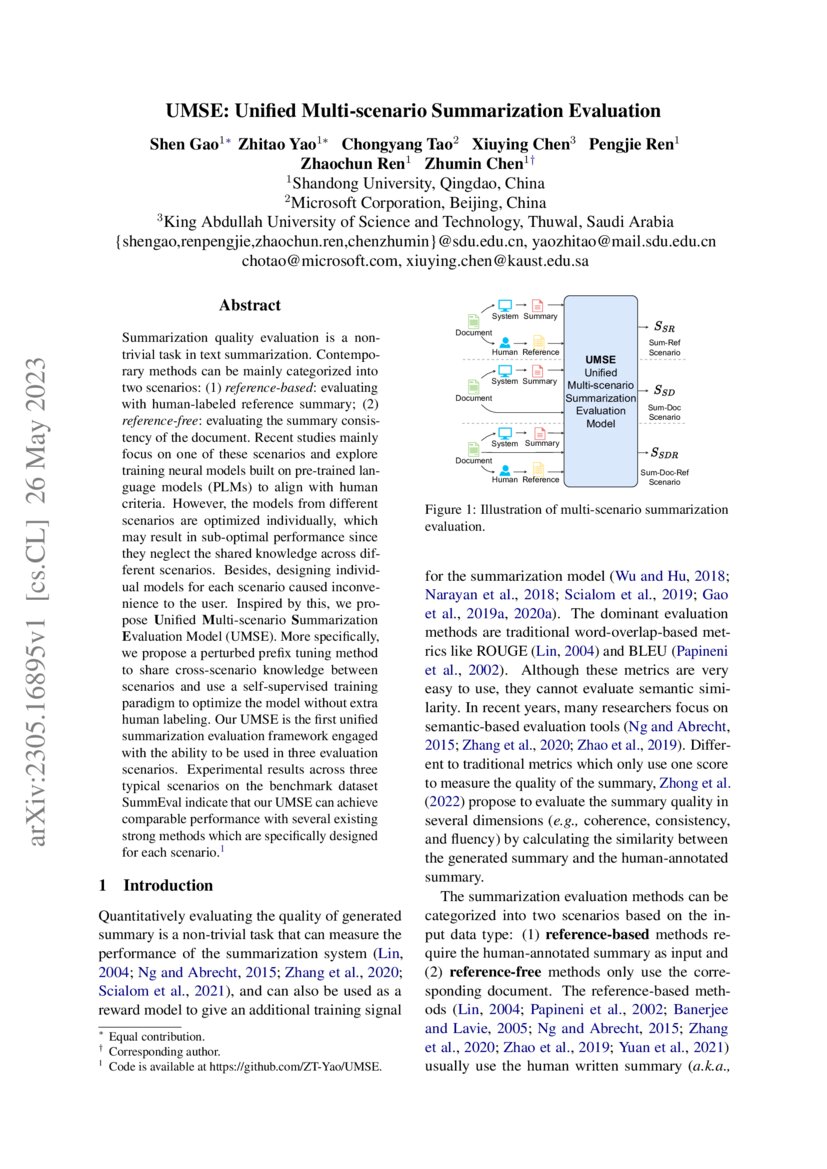 UMSE: Unified Multi-scenario Summarization Evaluation | DeepAI UMSE: Unified Multi-scenario Summarization Evaluation | DeepAI