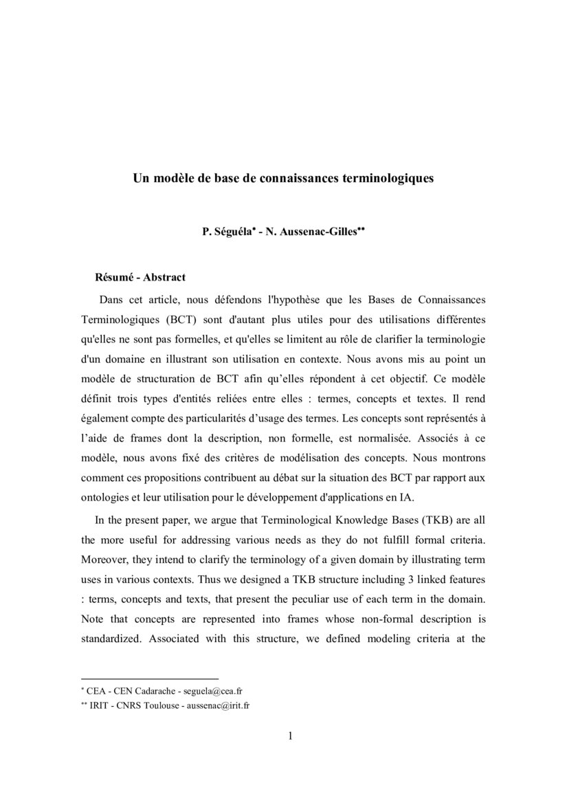 Un modèle de base de connaissances terminologiques | DeepAI