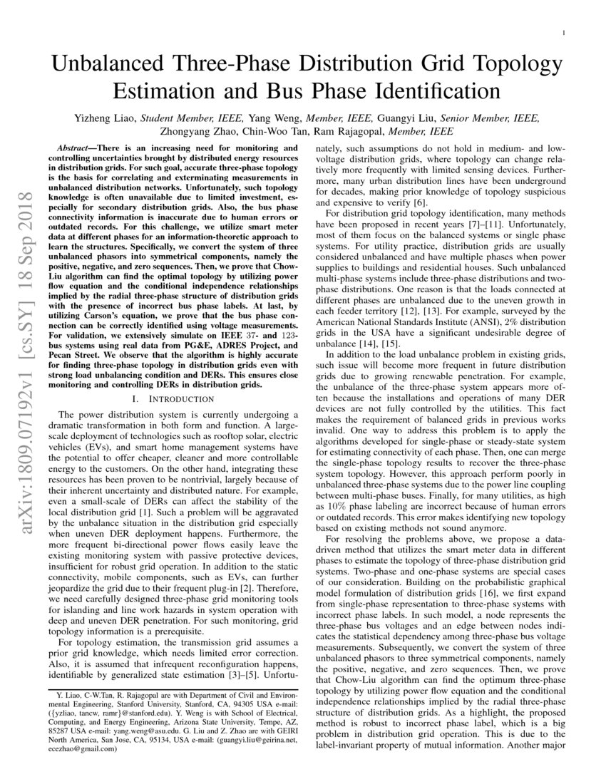 Unbalanced Three Phase Distribution Grid Topology Estimation And Bus Phase Identification Deepai 7400